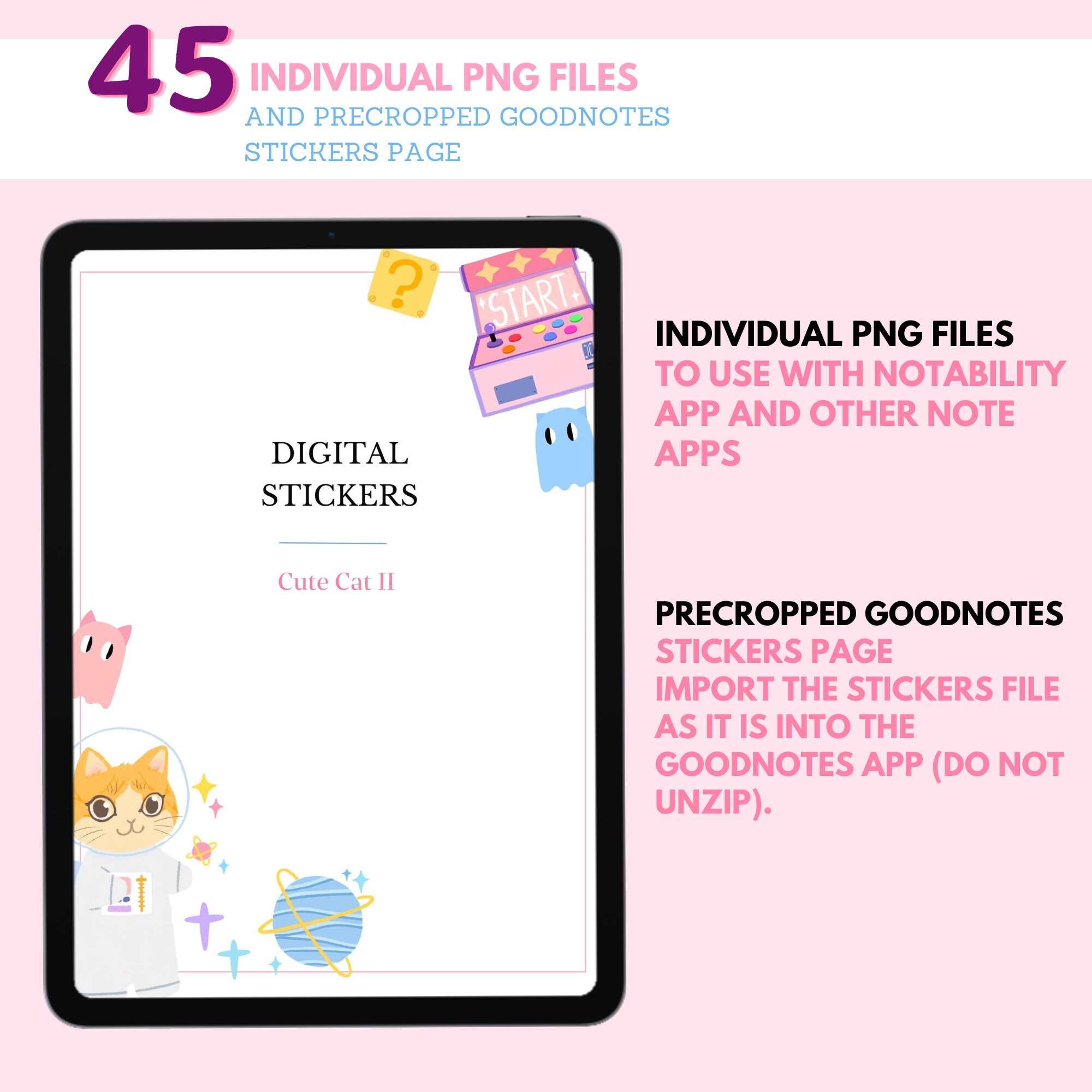 Cute Cat Digital Stickers | Kawaii Planner Stickers (PNG, Goodnotes) - Etsy