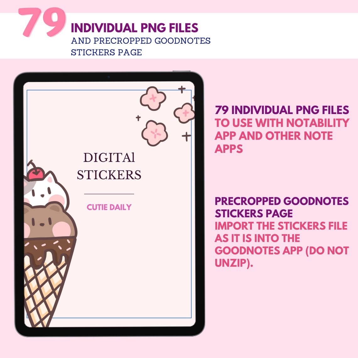 Cute Daily Digital Stickers goodnotes Digital Sticker kawaii - Etsy