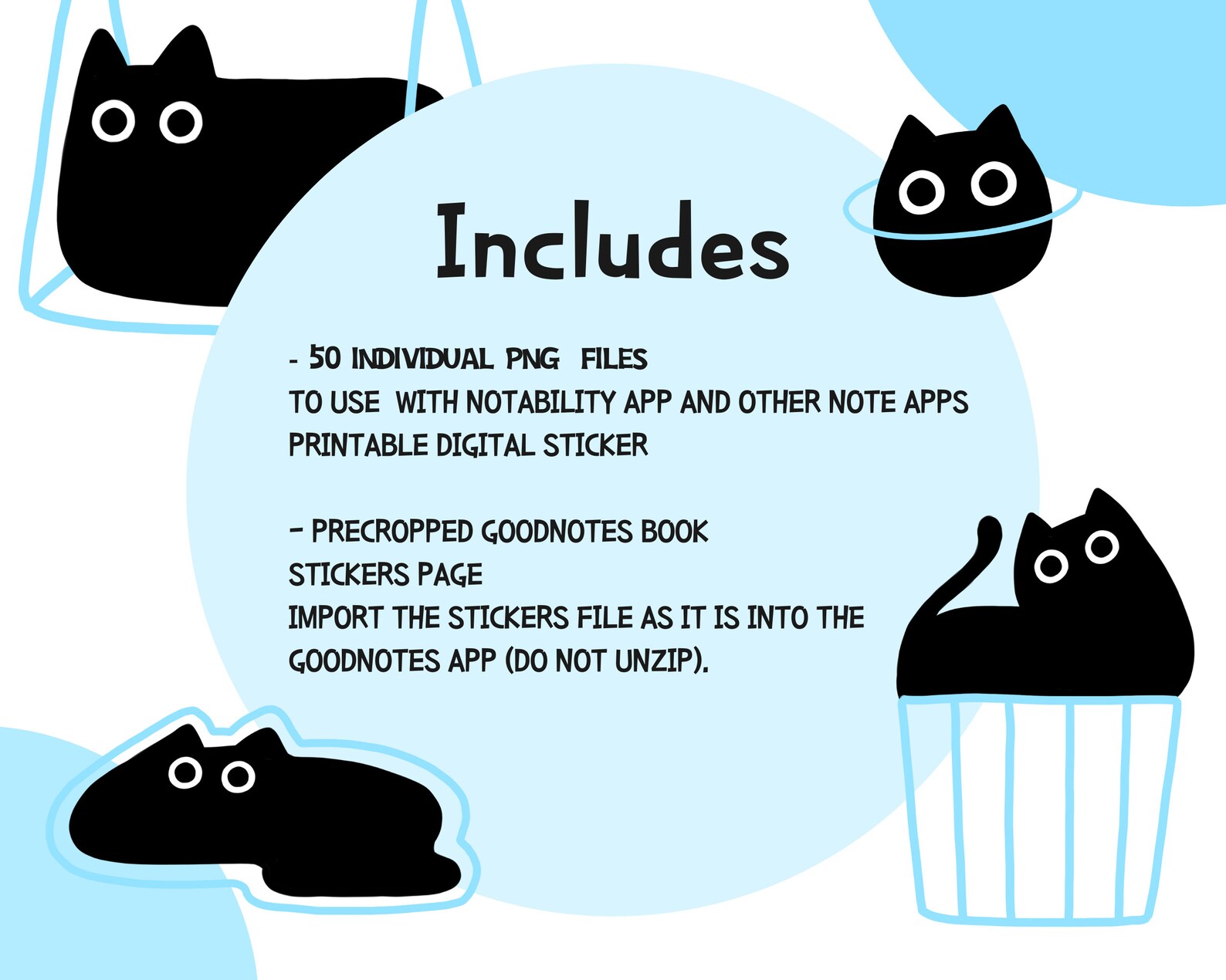 Black Cat Digital Sticker Pack | Kawaii Planner Stickers (goodnotes ...
