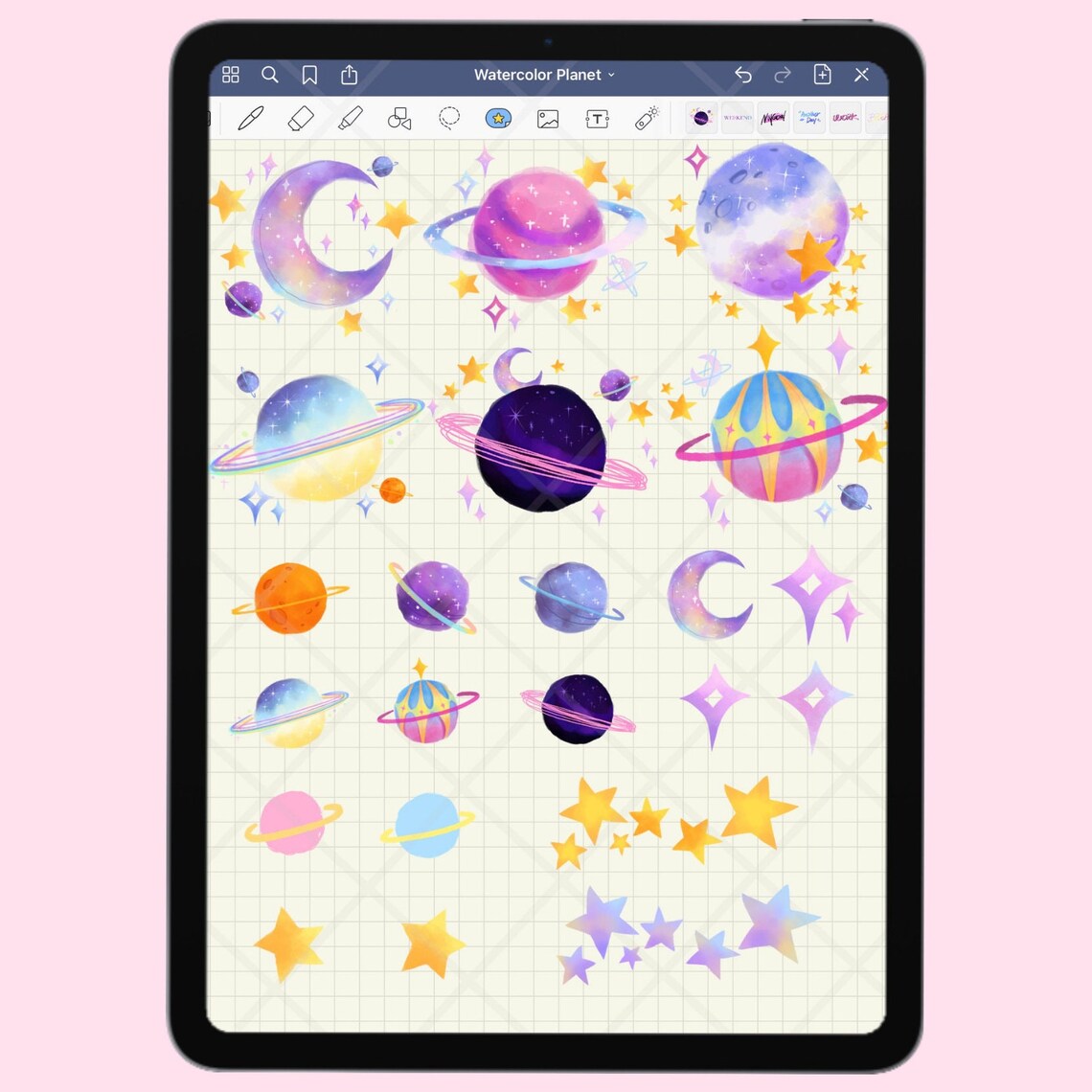 Watercolor Planet Digital Stickers Pack goodnotes Digital - Etsy