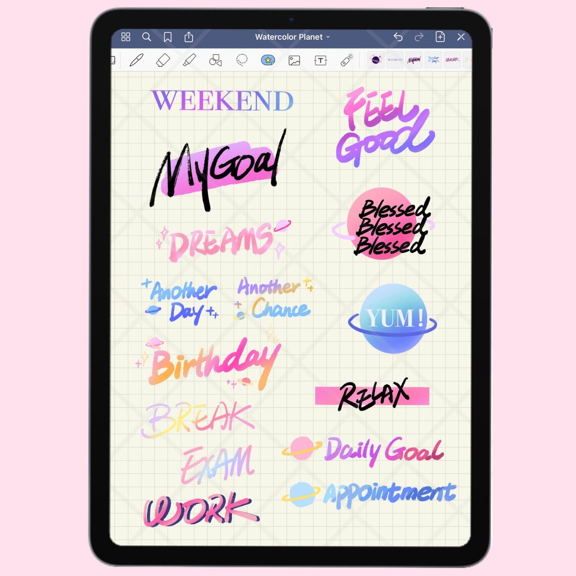 Watercolor Planet Digital Stickers Pack goodnotes Digital - Etsy