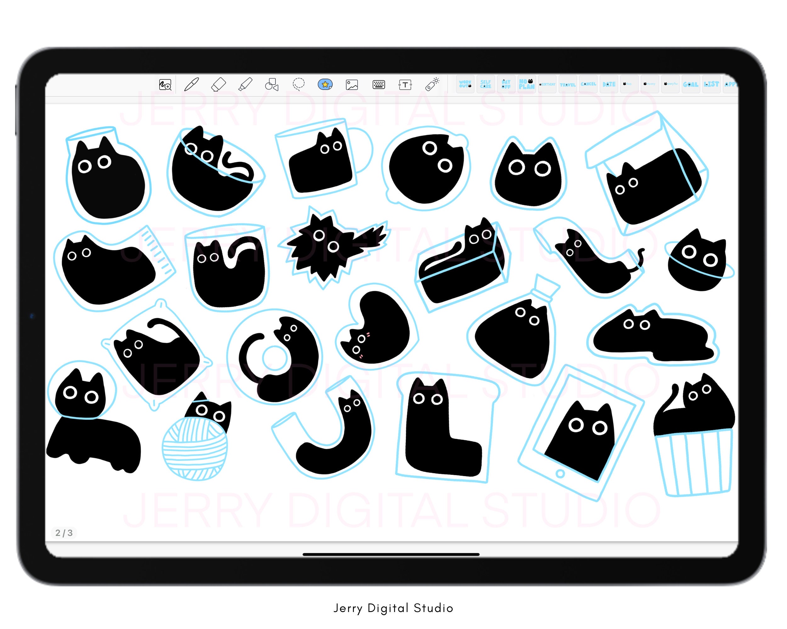 Black Cat Digital Sticker Pack | Cute Sticker | Planner Sticker ...