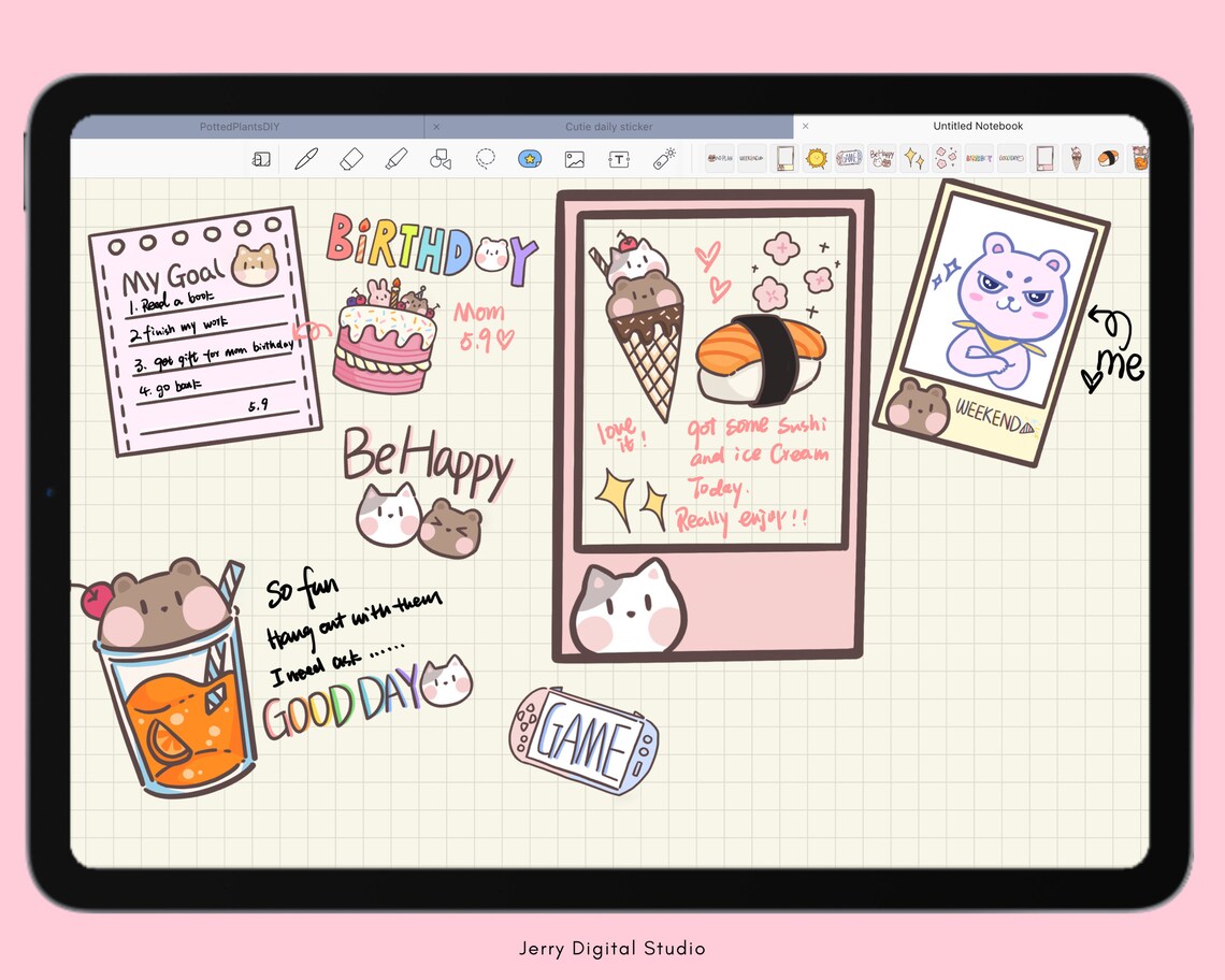 Cute Daily Digital Stickers goodnotes Digital Sticker kawaii - Etsy