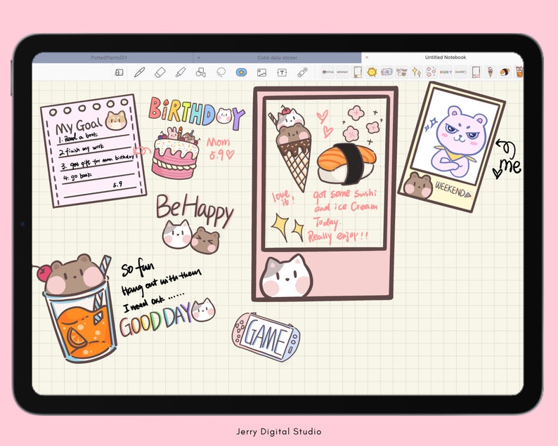 Cute Daily Digital Stickers goodnotes Digital Sticker kawaii - Etsy