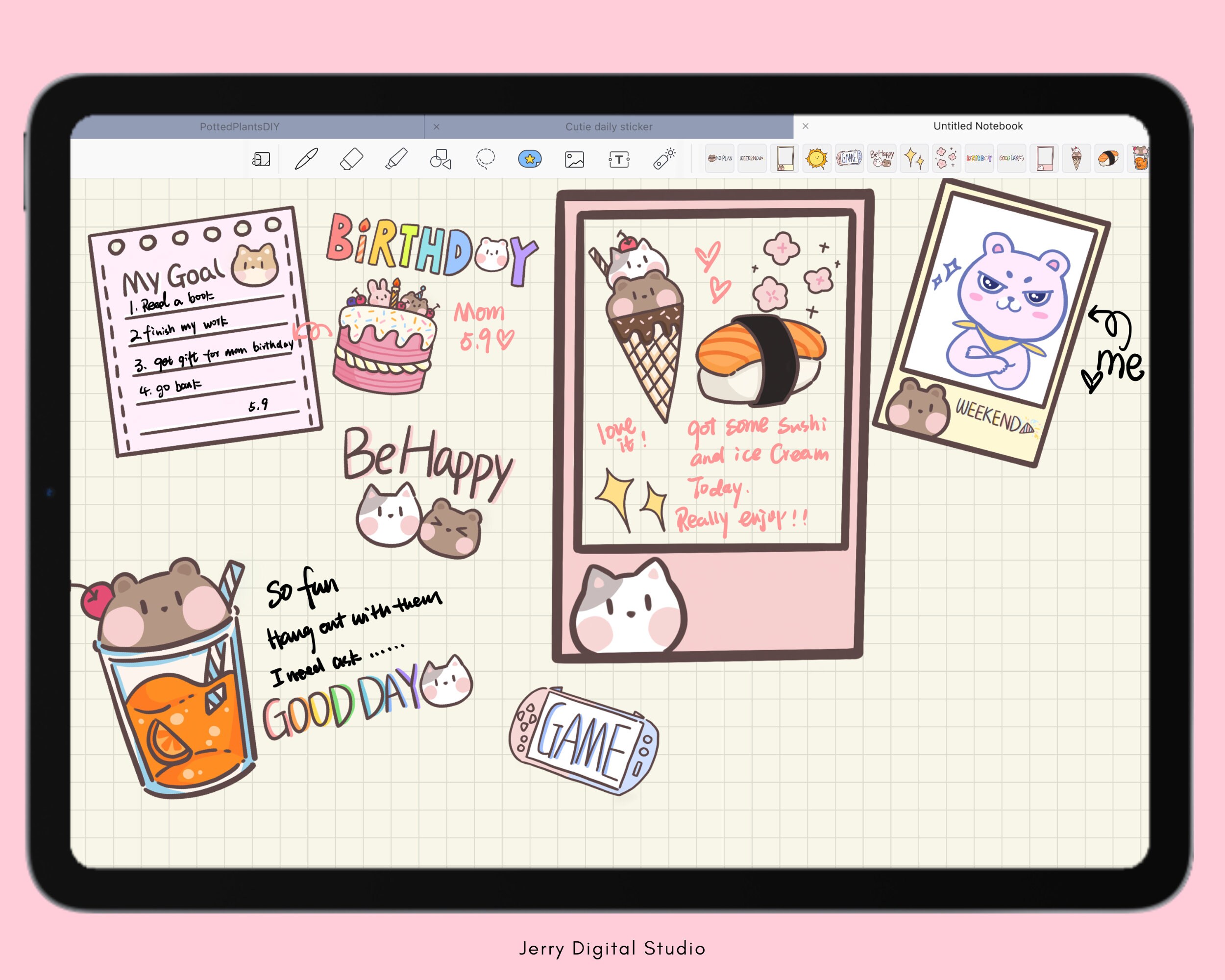 Cute Daily Digital Stickers goodnotes Digital Sticker kawaii - Etsy