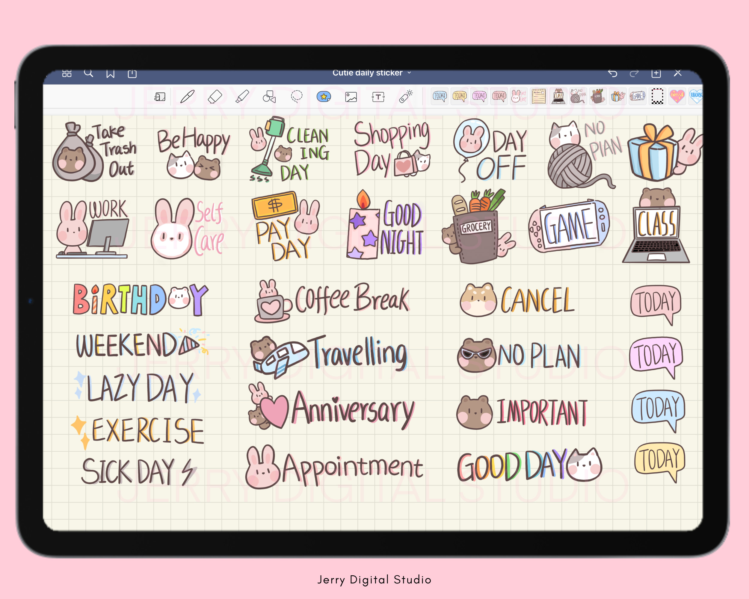 Cute Daily Digital Stickers |goodnotes Digital Sticker |kawaii Sticker ...