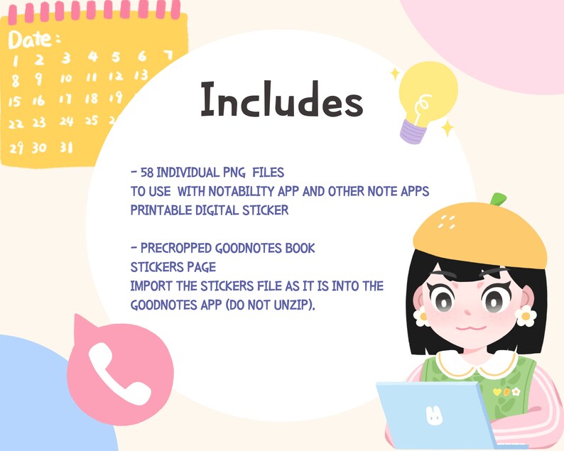Kawaii Work Digital Stickers | Goodnotes Planner, iPad (PNG) - Etsy