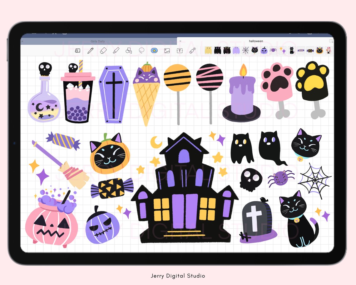 Halloween Digital Sticker Pack | Cute Girl Sticker | Goodnotes Sticker ...