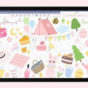 Cute Spring Digital Stickers | Planner Illustrations (goodnotes PNG) - Etsy