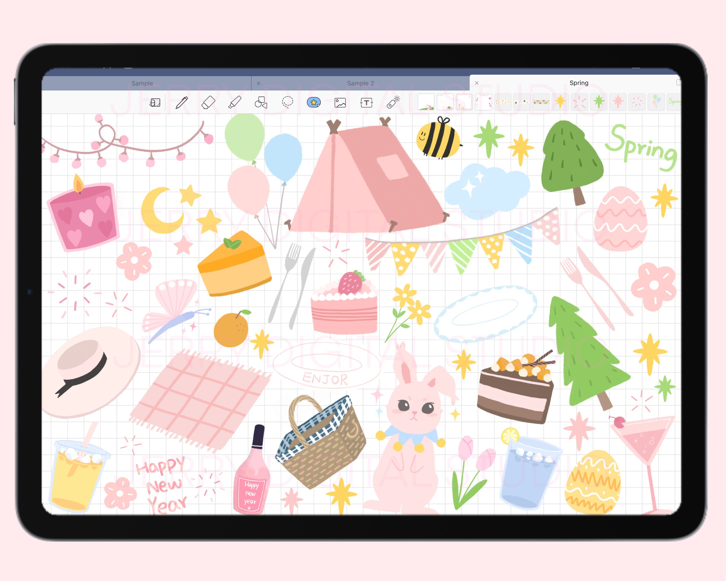 Cute Spring Digital Stickers | Planner Illustrations (goodnotes PNG) - Etsy