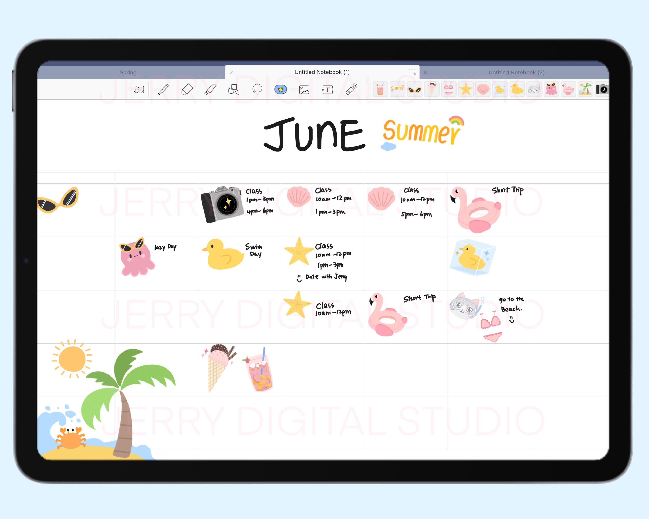 Cute Summer Digital Sticker Book | Goodnotes Planner (45 Stickers) - Etsy