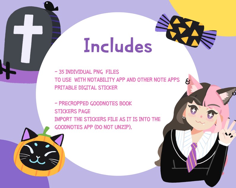 Halloween Digital Sticker Pack | Cute Girl Sticker | Goodnotes Sticker ...