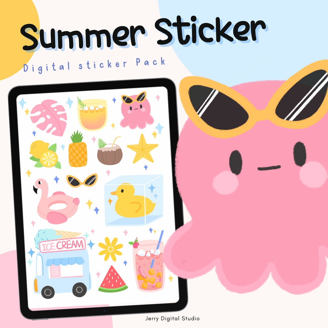 Cute Summer Digital Sticker Book | Goodnotes Planner (45 Stickers) - Etsy