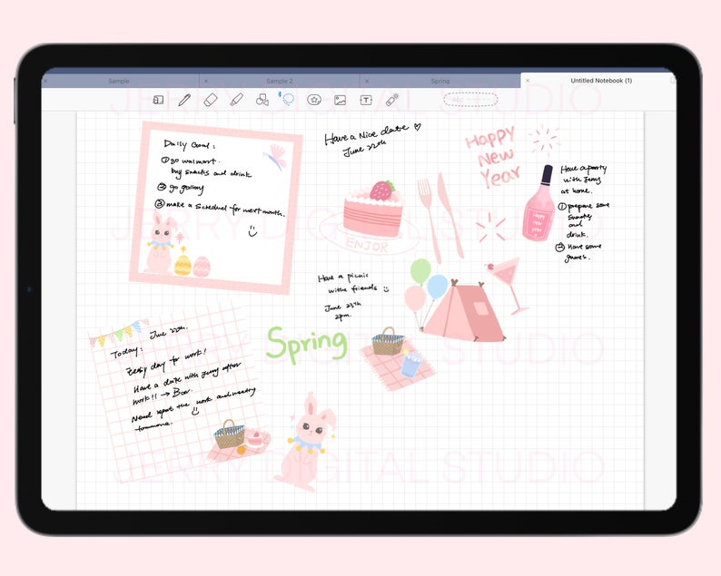 Cute Spring Digital Stickers | Planner Illustrations (goodnotes PNG) - Etsy