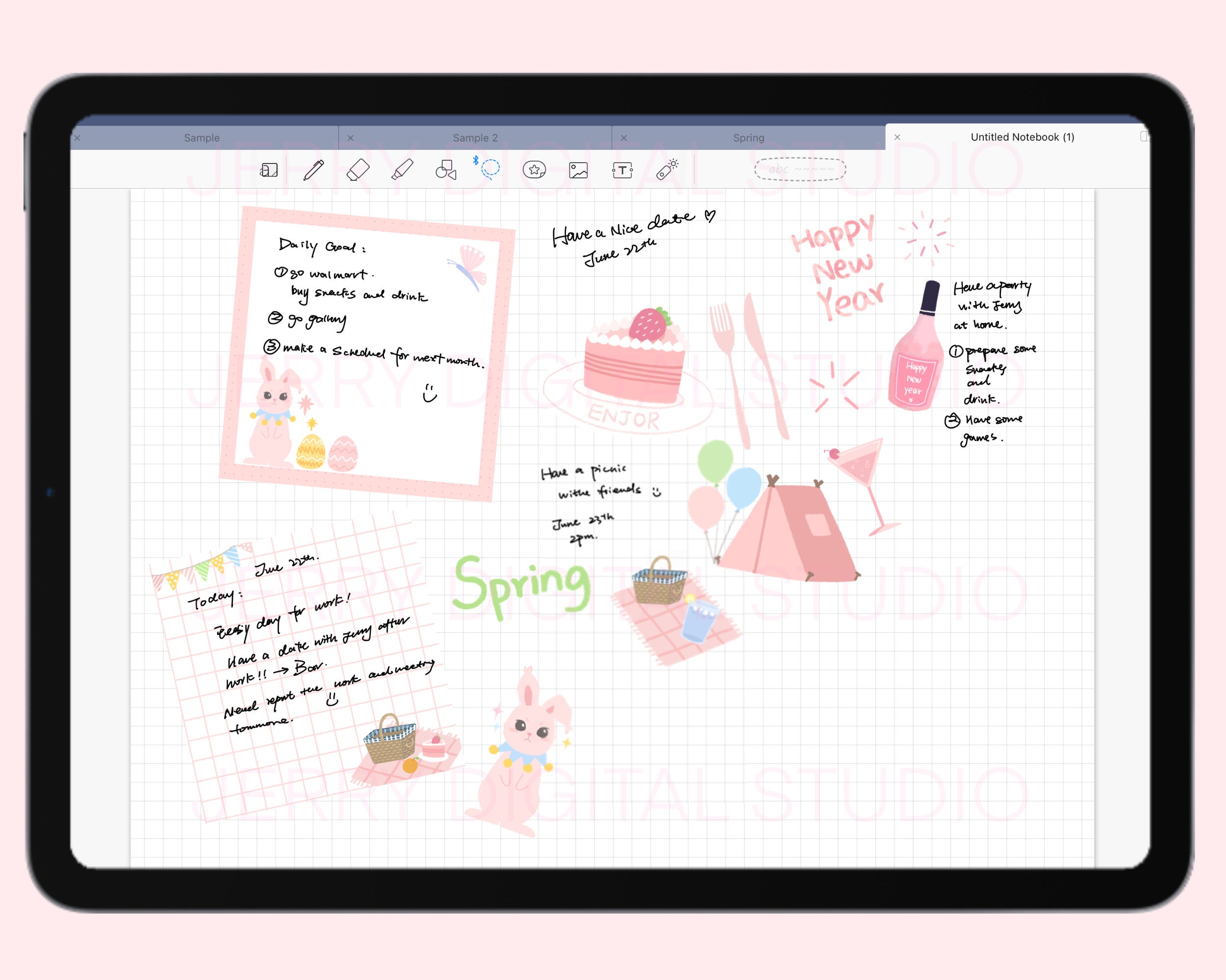 Cute Spring Digital Stickers | Planner Illustrations (goodnotes PNG) - Etsy