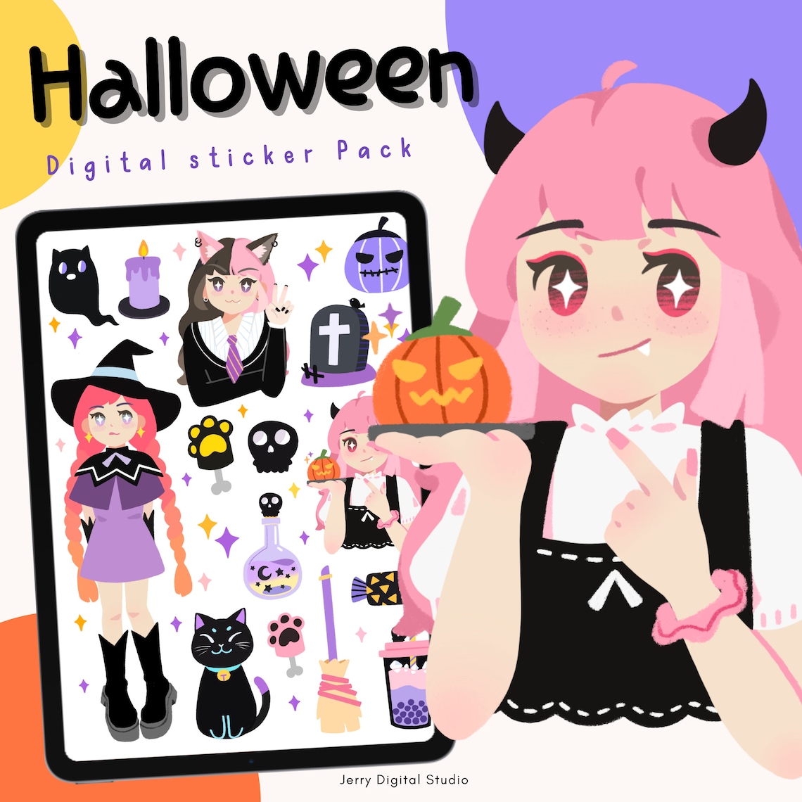 Halloween Digital Sticker Pack | Cute Girl Sticker | Goodnotes Sticker ...