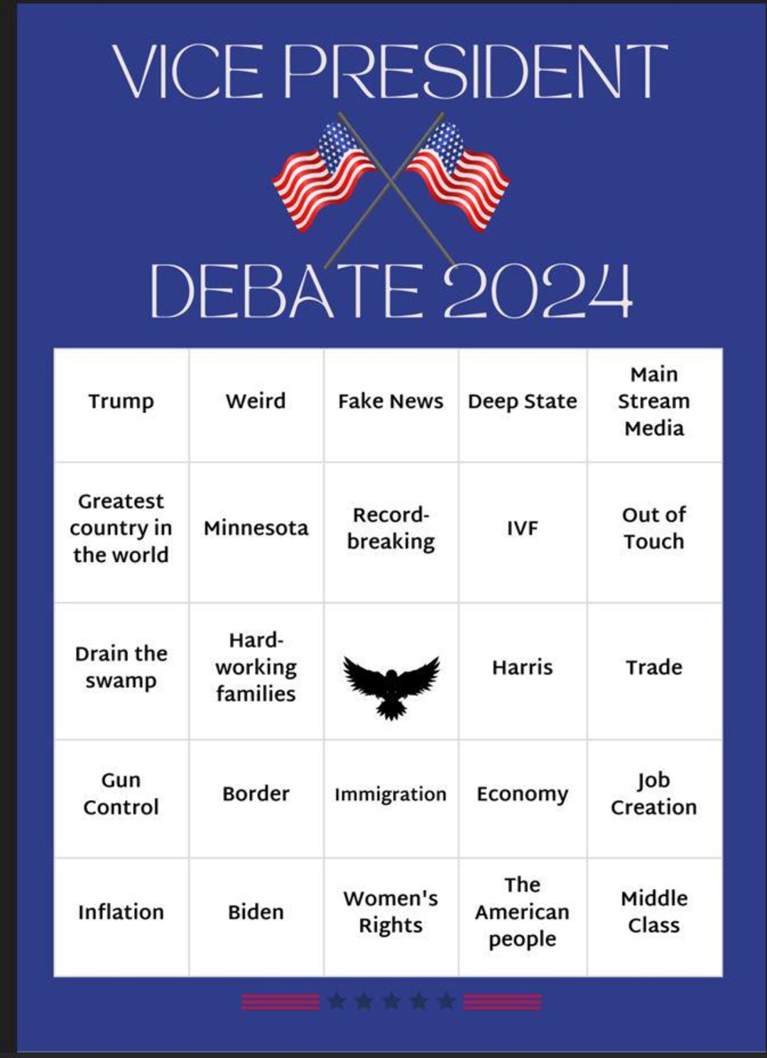 Vice President Debate Bingo - Etsy