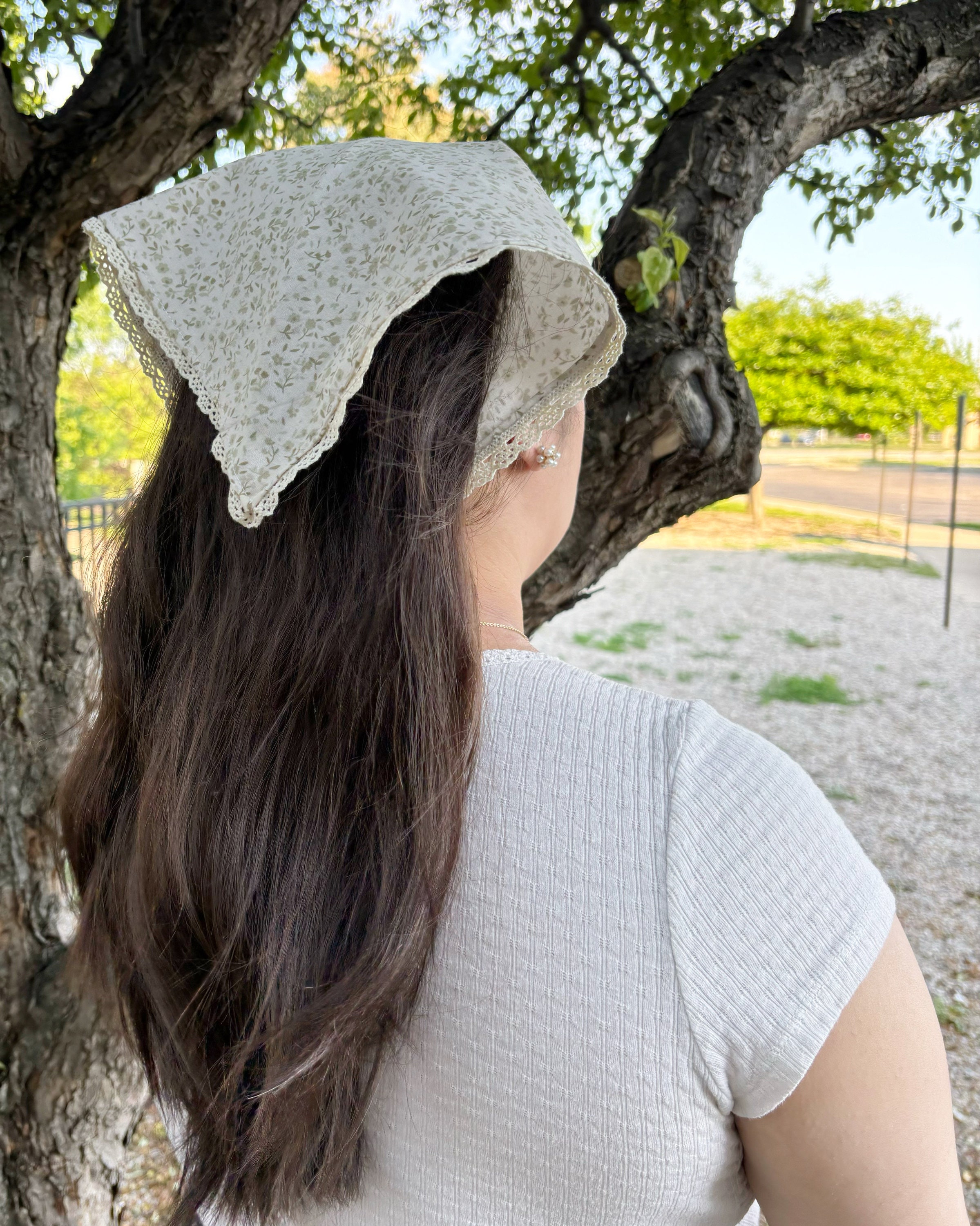 Beautiful Green Floral Print Cotton Hair Kerchief. Cute Handmade ...