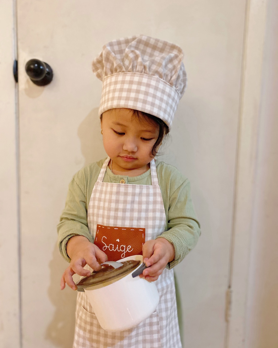 Kids Gingham Chef Hat. Play Kitchen Accessories. Toddler Birthday Gift ...