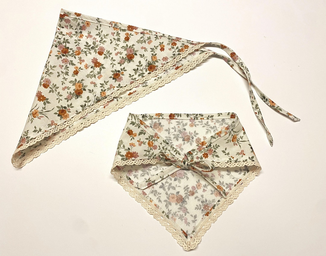 Floral Print Cotton Hair Kerchief With Crochet Trim. Cute Handmade ...