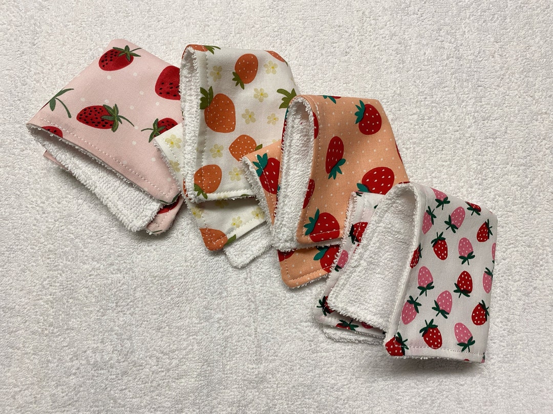 Handmade Strawberry Print Facial Terry Washcloth, Reusable Eco-friendly ...