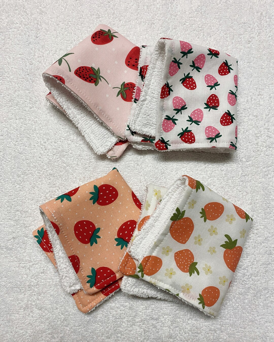 Handmade Strawberry Print Facial Terry Washcloth, Reusable Eco-friendly ...