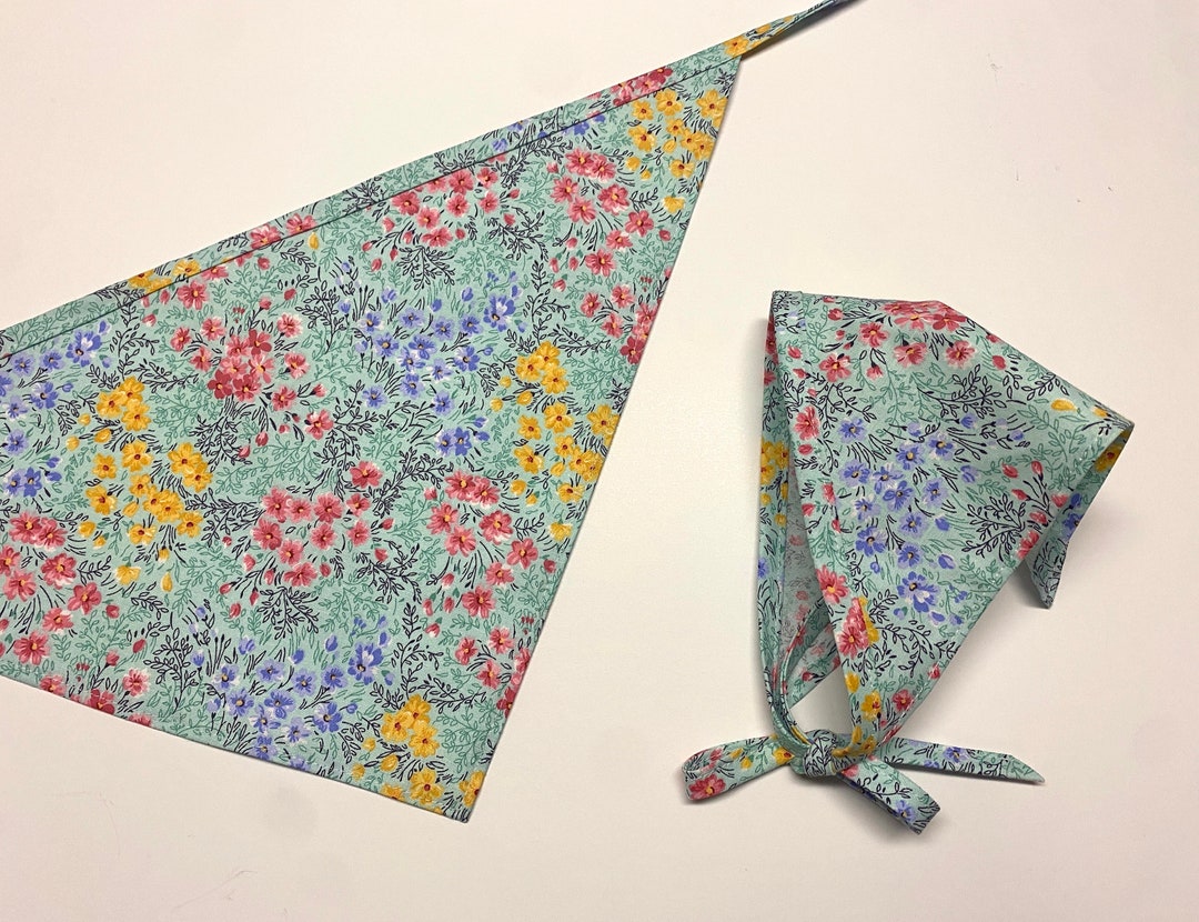 Beautiful Baby Blue Floral Print Cotton Hair Kerchief. Cute Handmade ...