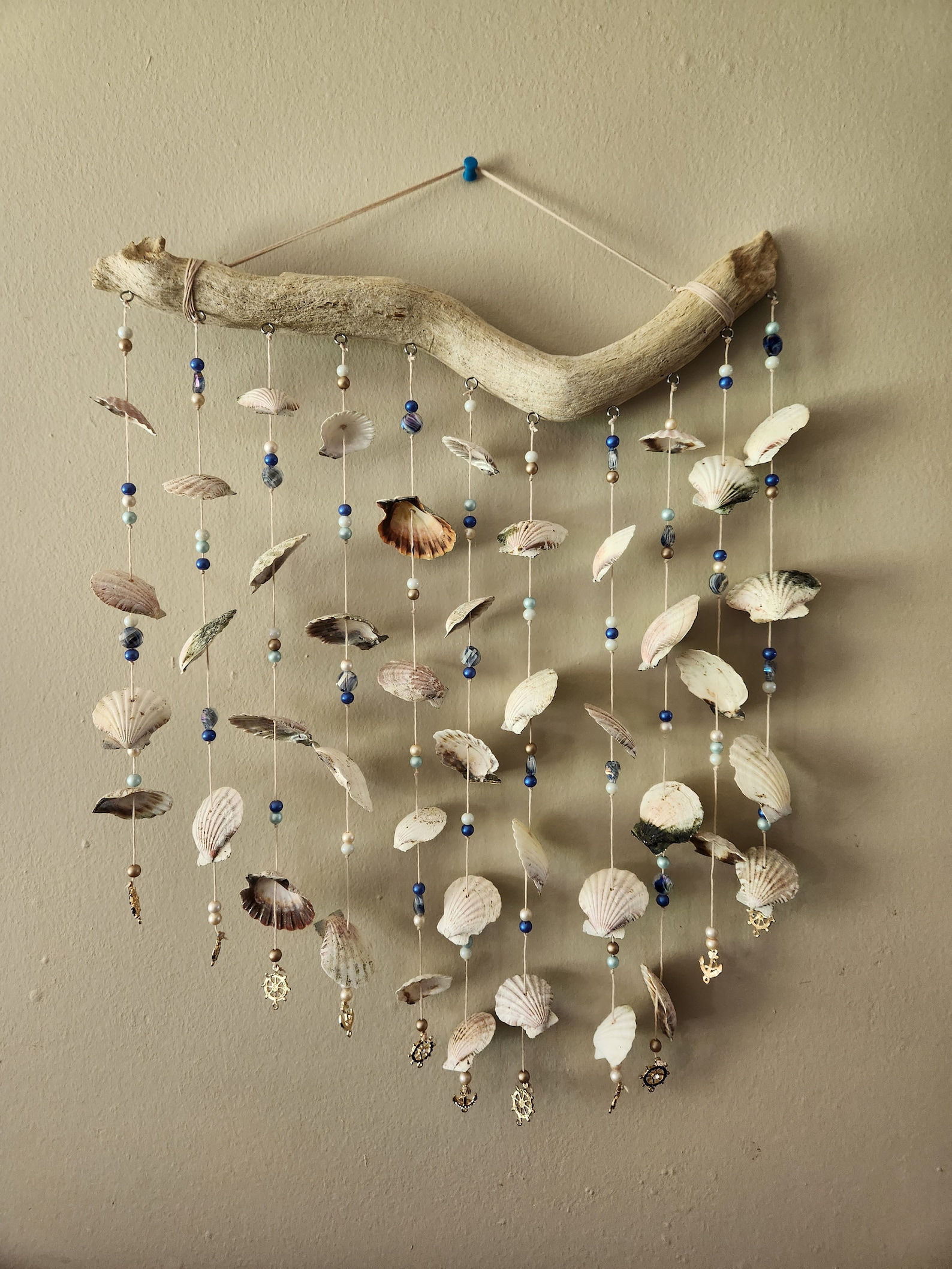 Driftwood Wall Art, Wind Chime, Seashell Wind Chime, Wall Art, Boho ...