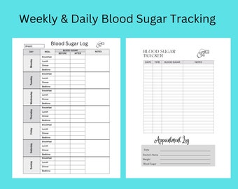 Blood Sugar Tracker, Glucose Log, Diabetes Journal, Diabetic, PRINTABLE ...