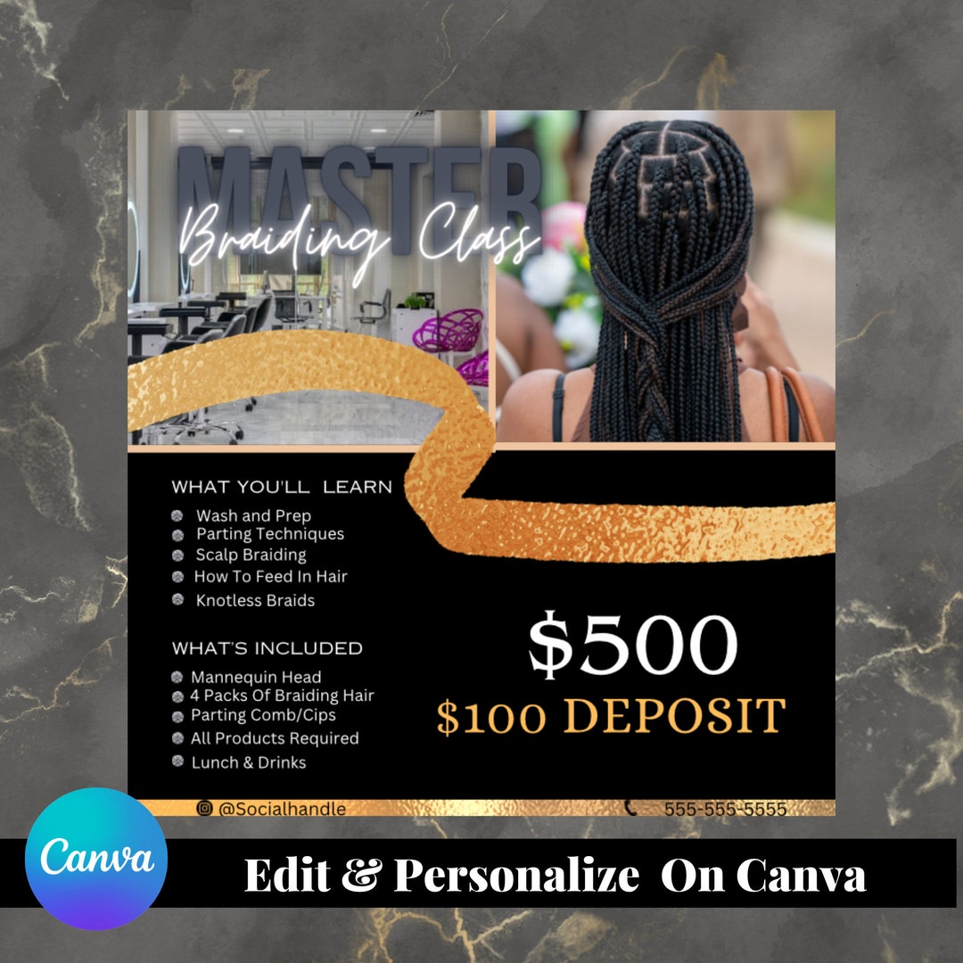 Braiding Course Flyer/editable Flyer/ Braiding Class Flyer/ Braiding ...