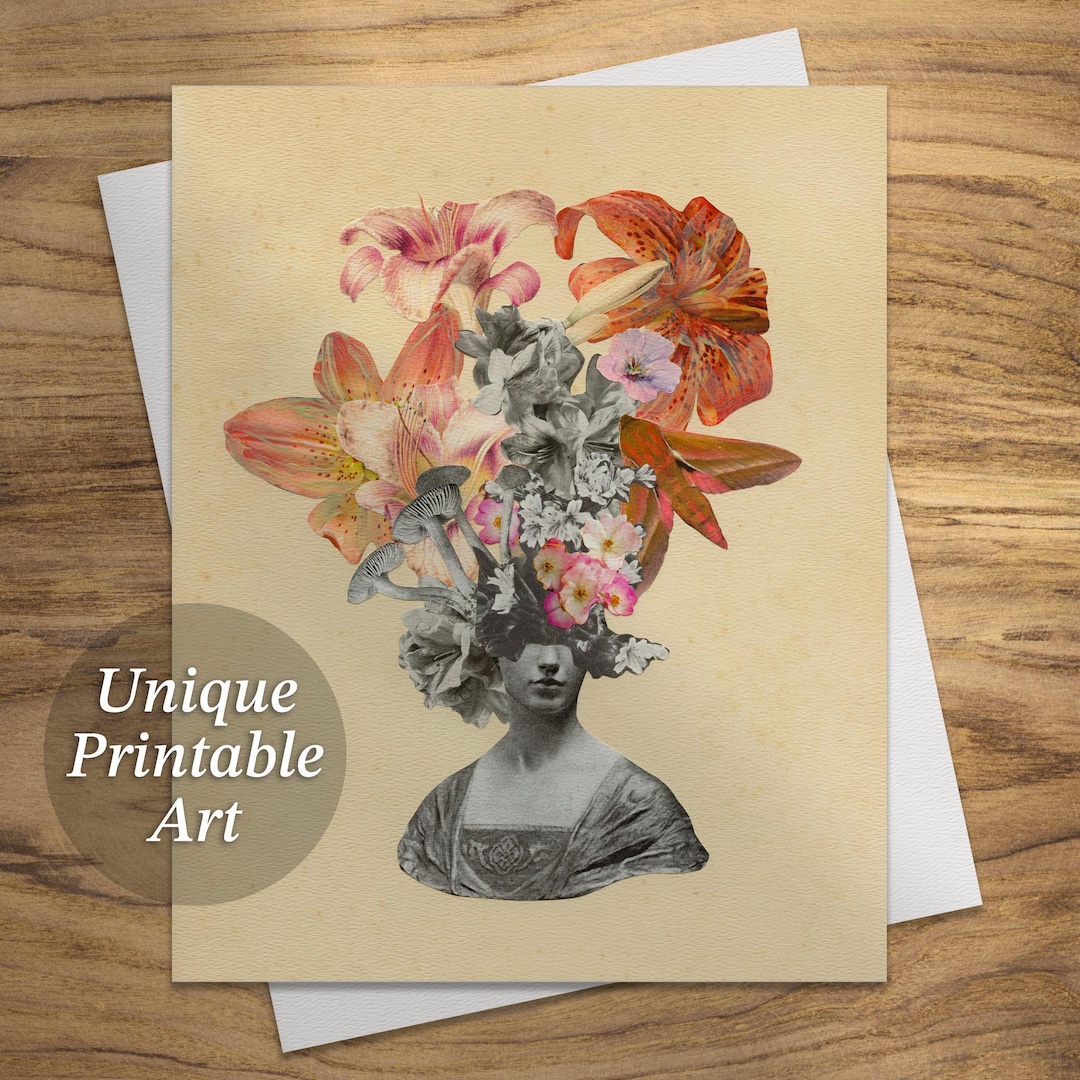 Vintage Floral Lady Collage Art Printable | Unique Dreamy Wall Art - Etsy