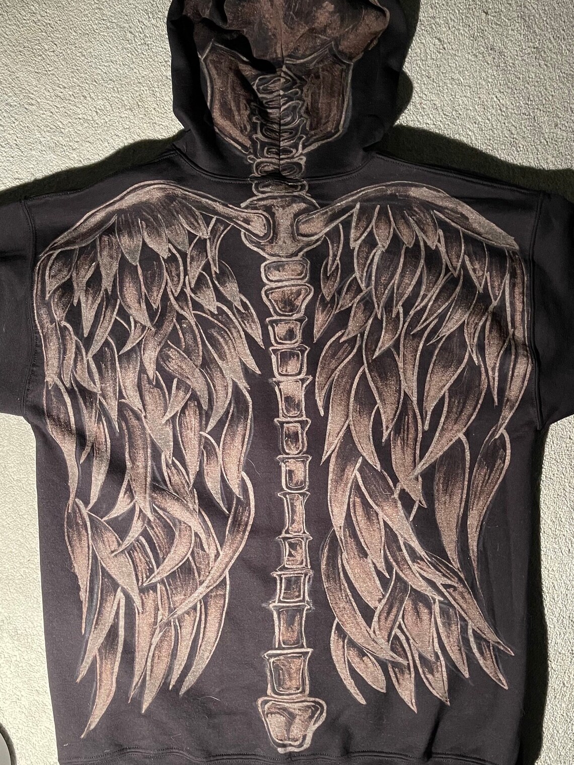 Custom Bleached Skeleton Wings Hoodie - Etsy