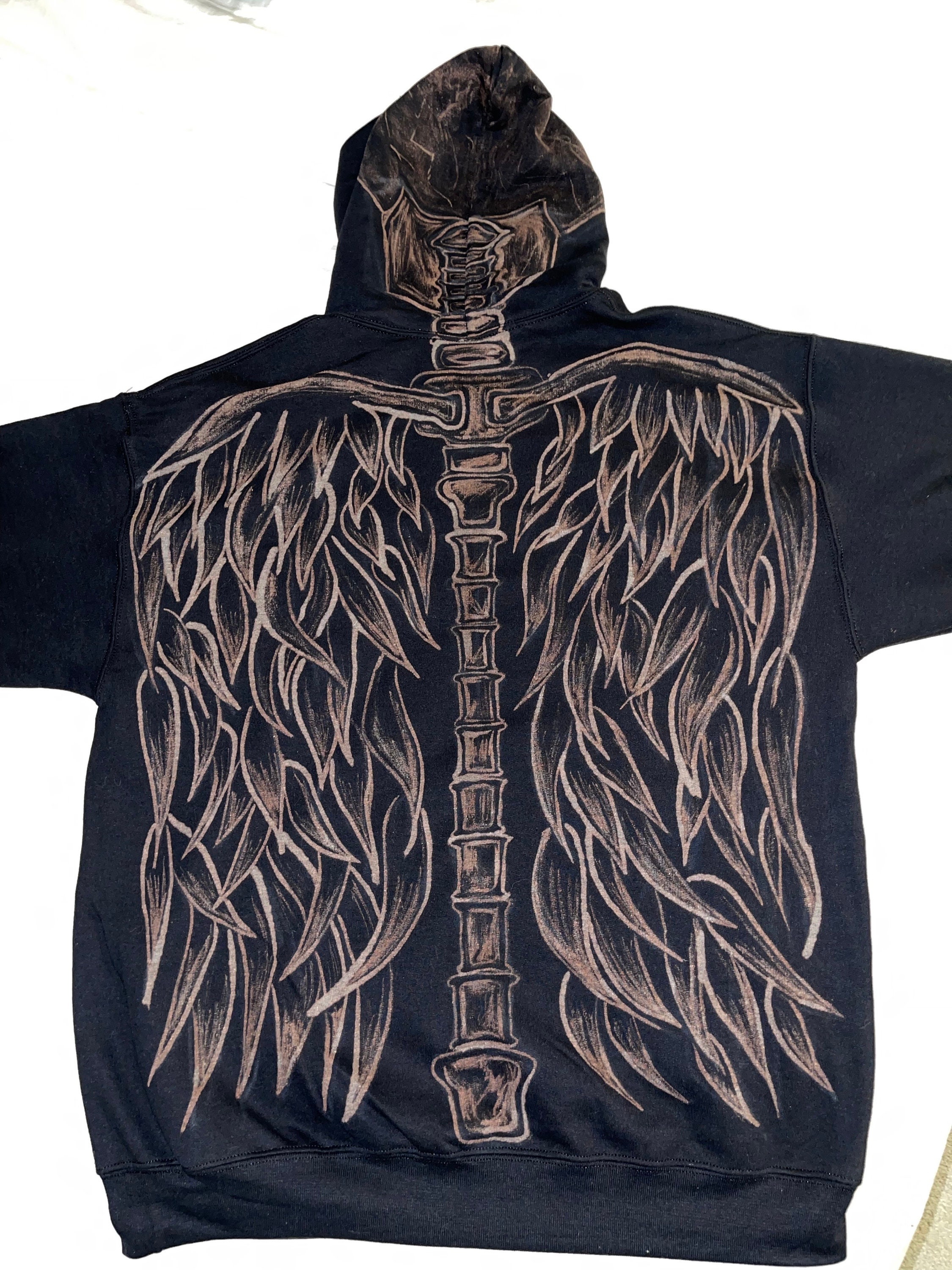 Custom Bleached Skeleton Wings Hoodie - Etsy