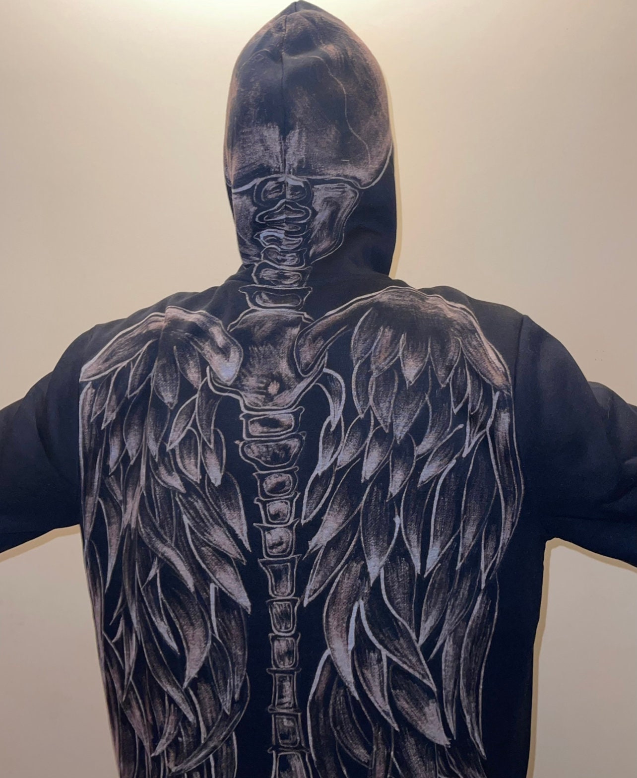 Custom Bleached Skeleton Wings Hoodie - Etsy