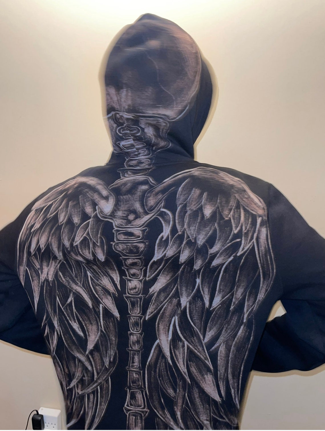 Custom Bleached Skeleton Wings Hoodie - Etsy