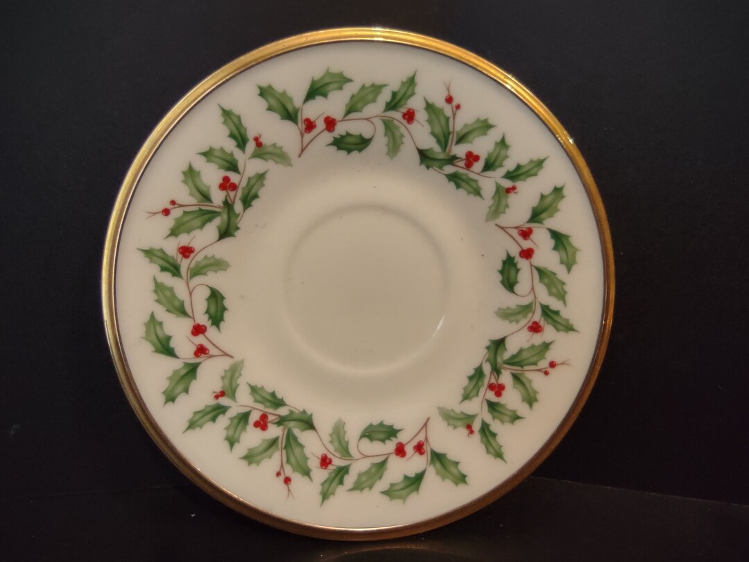 4 X Lenox Dimension Collection Holiday Gold Trim Saucers Holly - Etsy