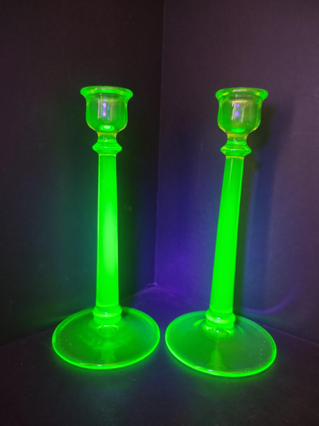 Uranium Vaseline Glass Glows Green Set of Candlesticks Candle Holder ...
