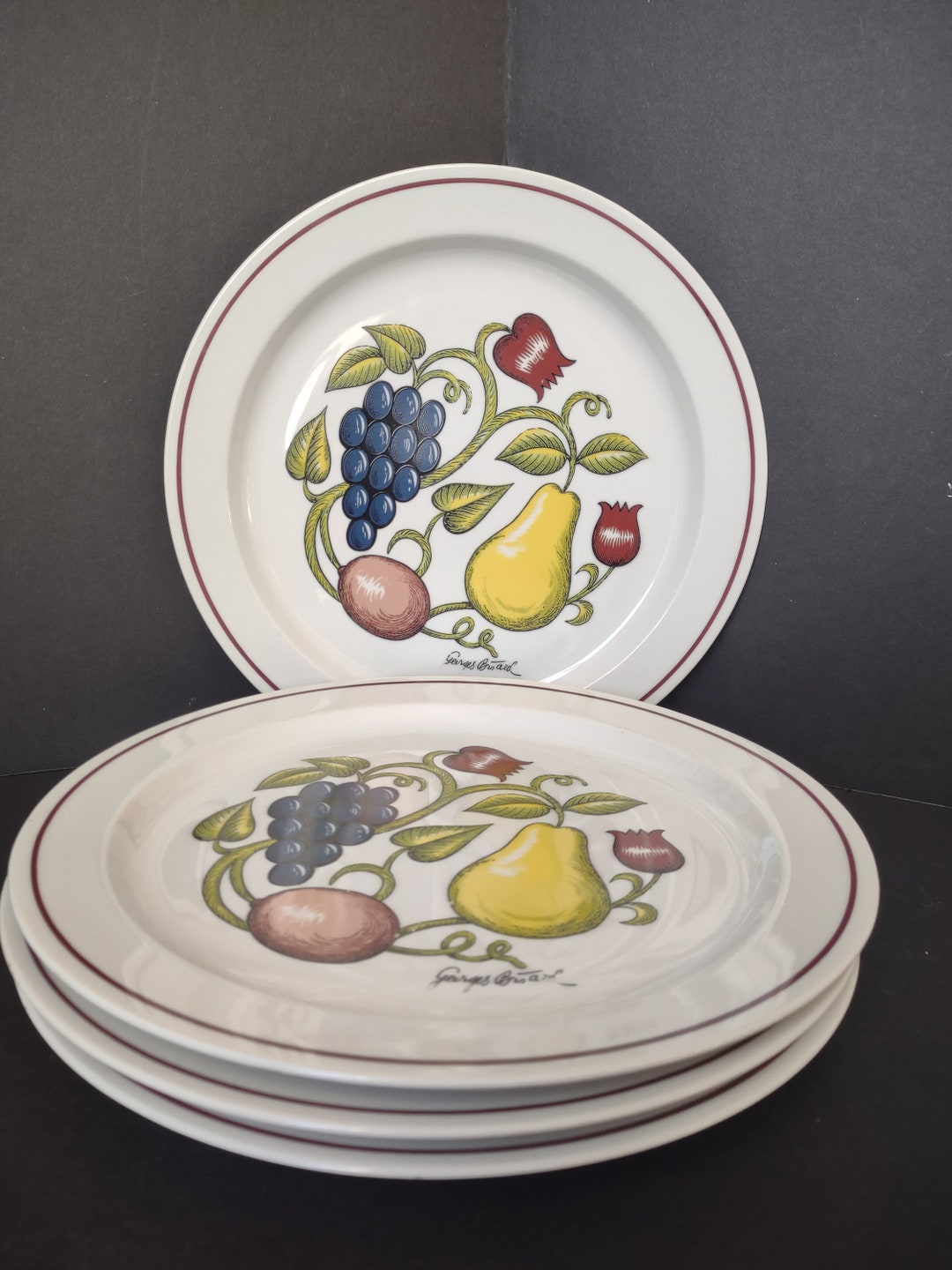 Set 4 Dinner Plate Arbor George Briard Fruit Grape Thanksgiving (lot ...