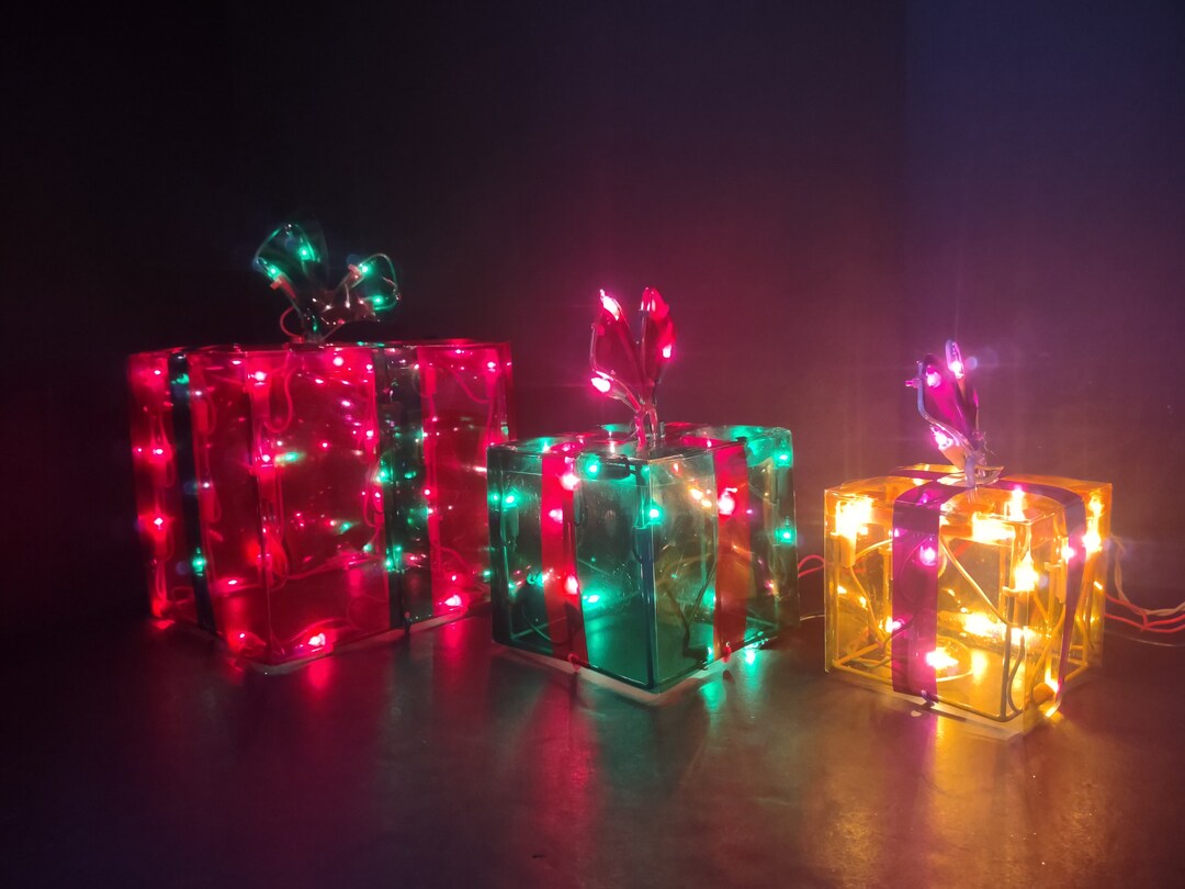 Christmas Gel 3 D Set of Light up Present Gift Boxes lot 1370 - Etsy