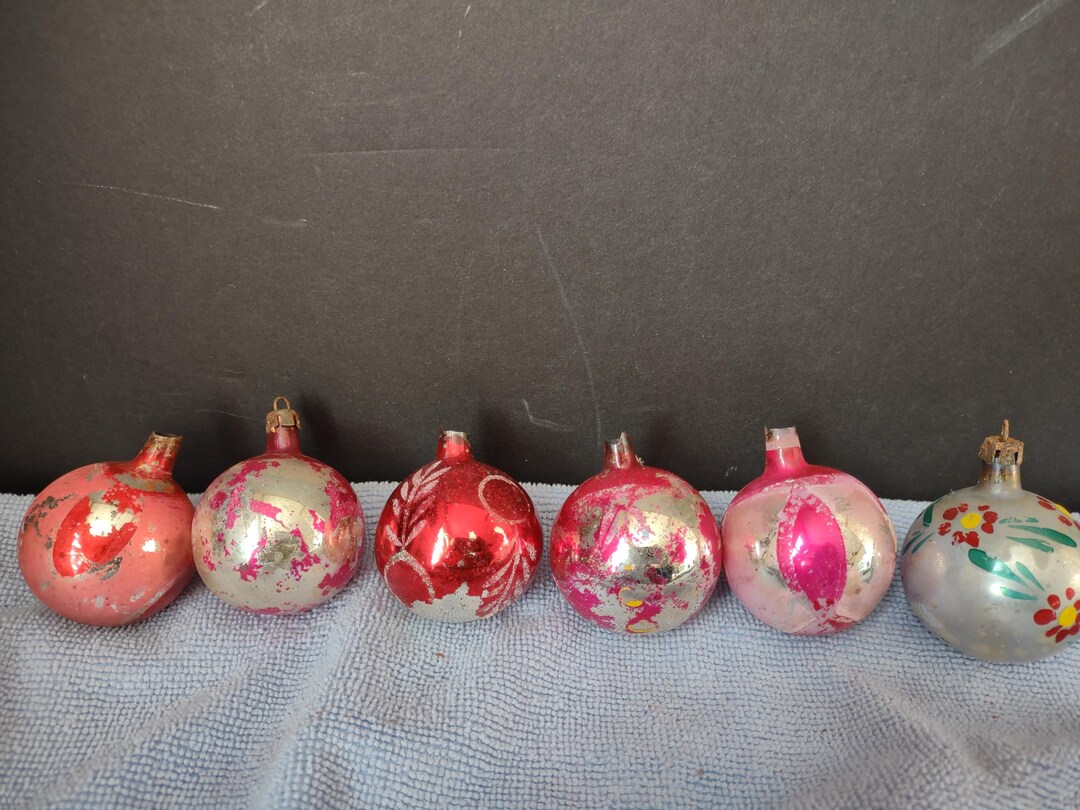 Vintage Christmas Ornament Bulb X 6 Shiny Brite 1-3/4" IMPERFECT (lot ...