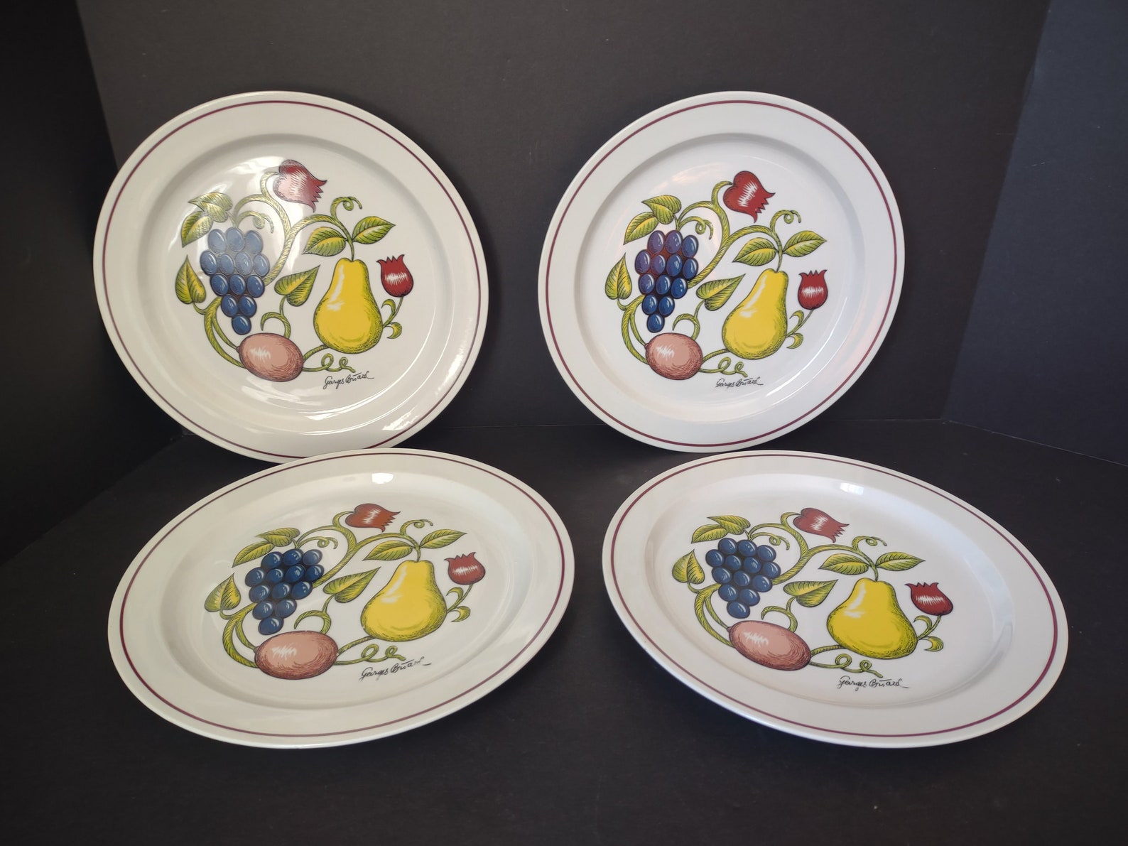 Set 4 Dinner Plate Arbor George Briard Fruit Grape Thanksgiving (lot ...