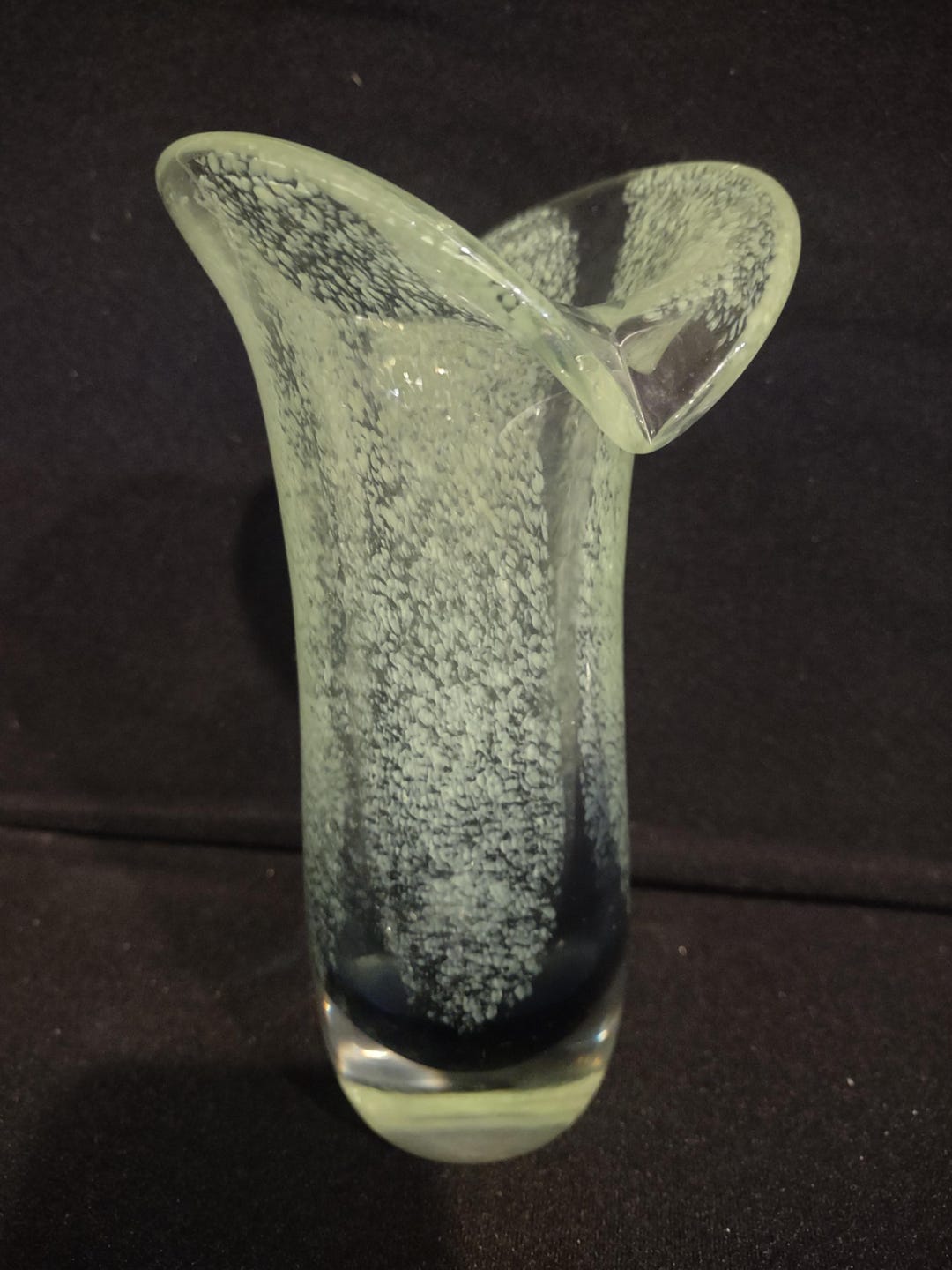 Vintage Teleflora Hand Blown Waterfall Vase Blue Green Confetti Glass ...