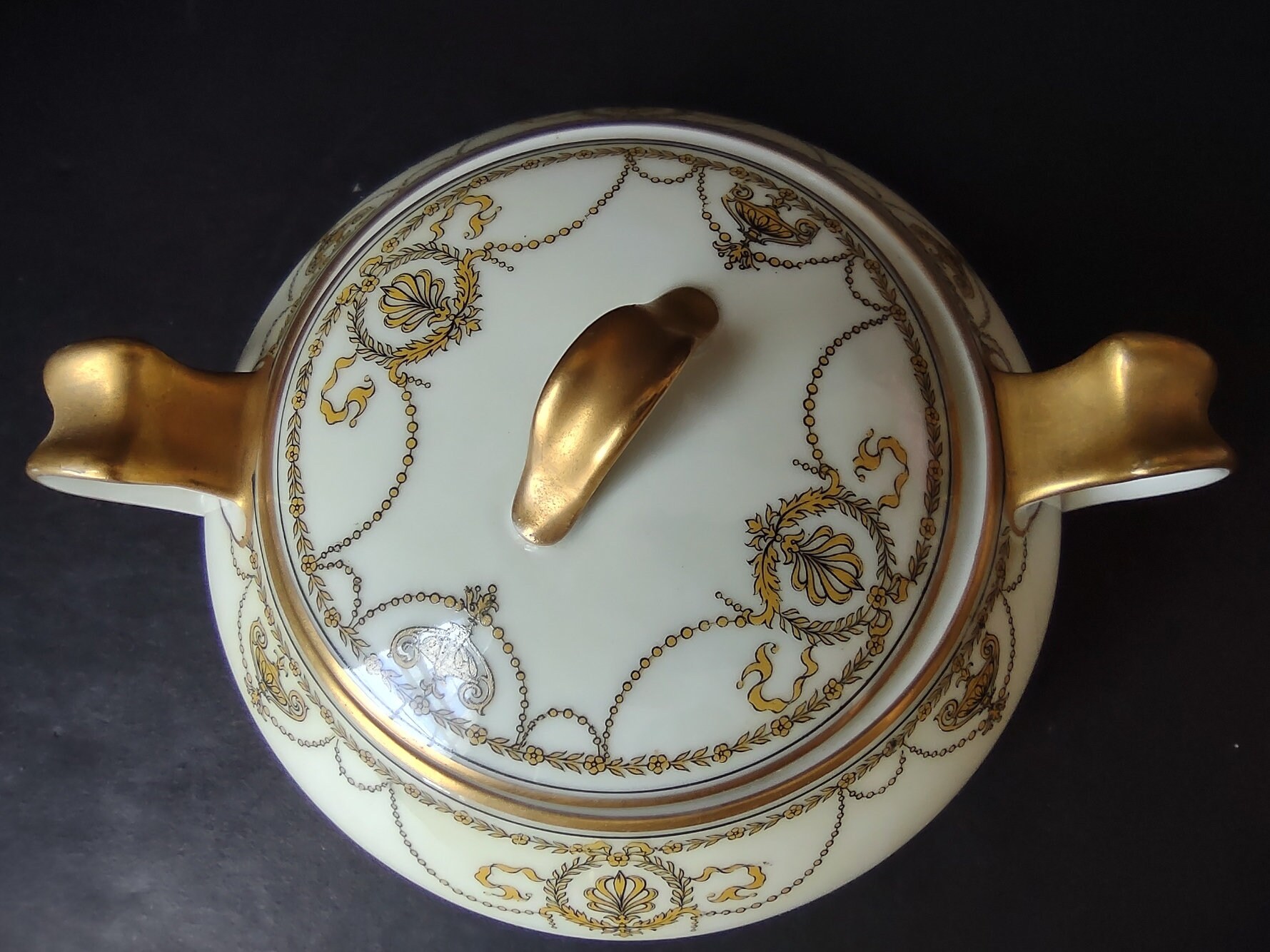 Haviland Limoges Eugenie Sugar Bowl Yellow Laurel Swag Ribbon lot 942 ...