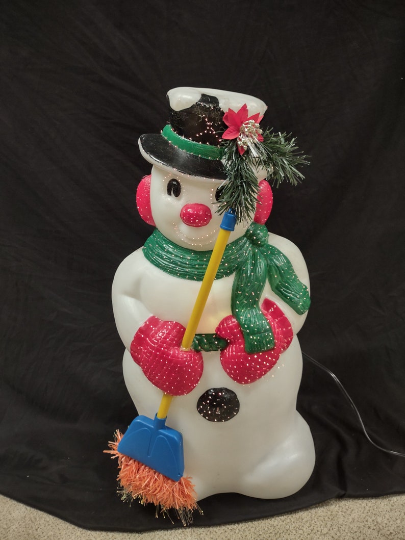 Vintage Christmas Fiber Optic Color Changing Blow Mold Snowman 32 lot ...