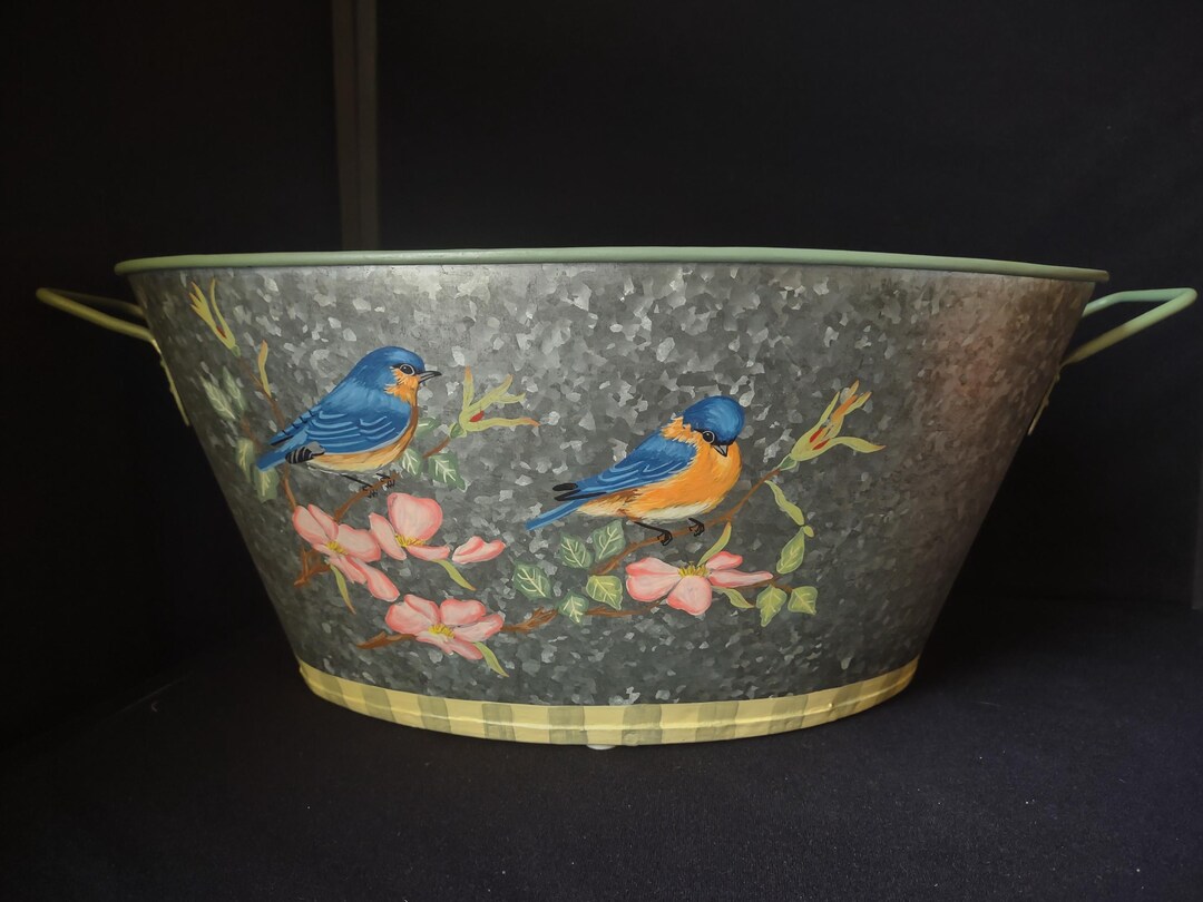 Lenox Summer Greetings Tin Metal Basin Birds Country Cottage (lot 1574 ...