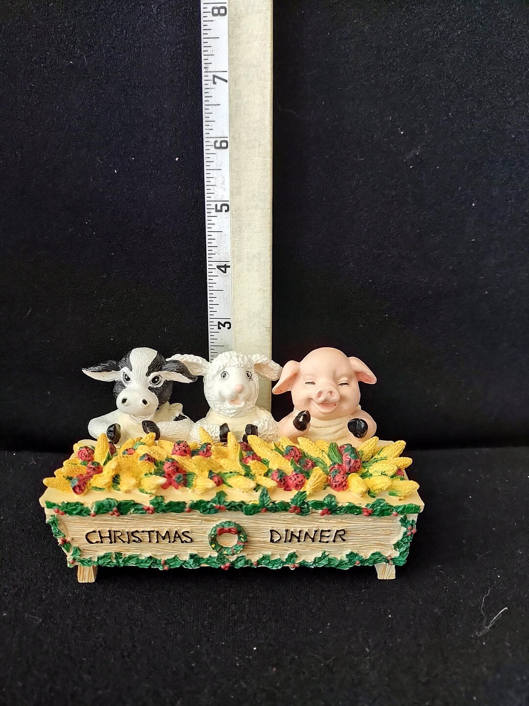 Vintage Ceramic Christmas Dinner Cow Sheep Pig Corn Berries IMPERFECT ...