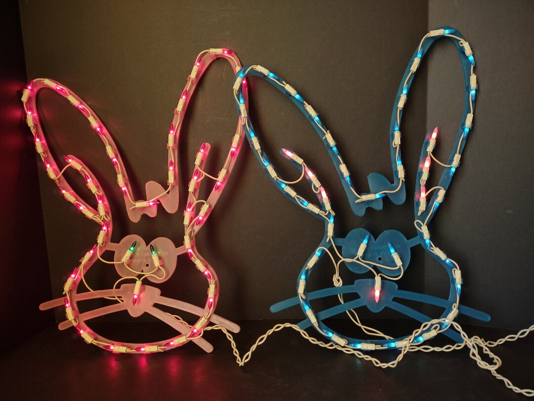 Vintage Window Light up Easter Bunny Pink Blue Silhouette 18 lot 1480 ...