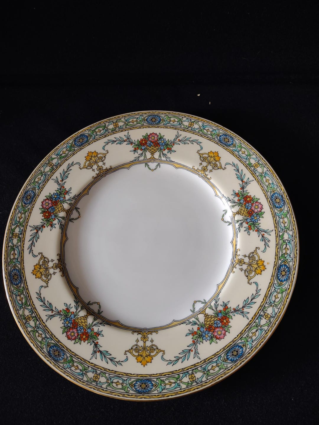 Vintage Minton Dinner Plate Bone China Floral Vase Green Scroll H3649 ...