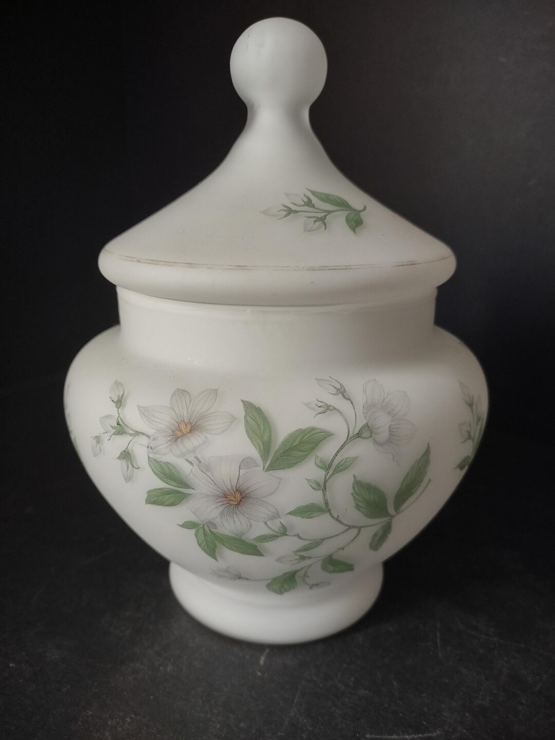 Vintage Frosted White Glass Apothecary Jar Canister Flowers 8" (lot ...