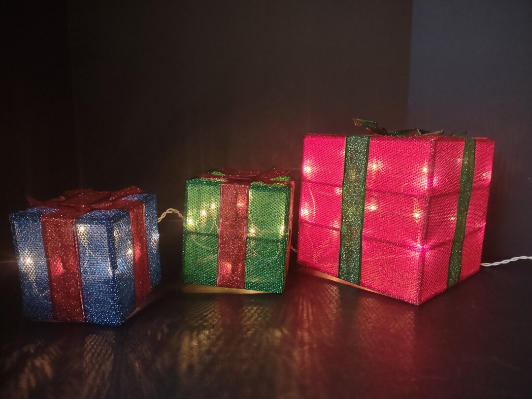 Christmas Tinsel Set of Light up Present Gift Boxes lot 1371 - Etsy